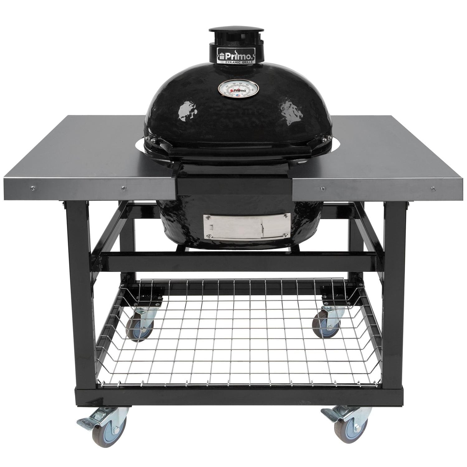 Primo Oval Junior Ceramic Kamado Charcoal Grill On Steel Cart With Sid ...